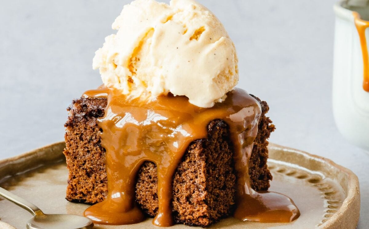 Sticky Date Cake With Toffee And Vanilla Ice Cream | VeganHub